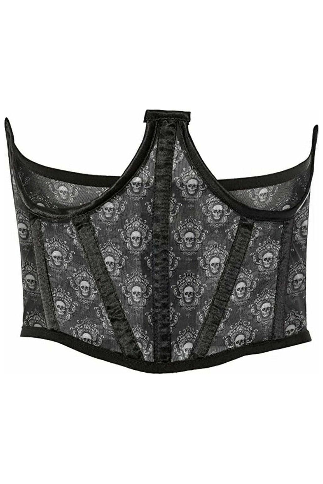 Lavish Black & White Skull Mesh Open Cup Waist Cincher – Unspoken Fashion