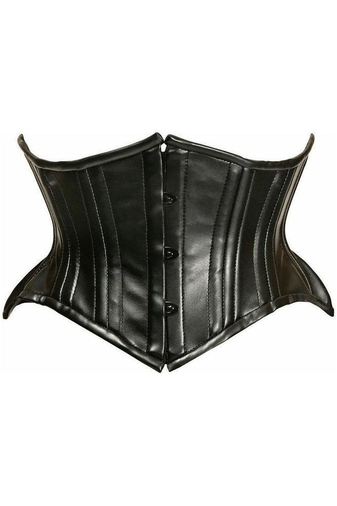 Top Drawer Black Faux Leather Double Steel Boned Curvy Cut Waist Cinch ...