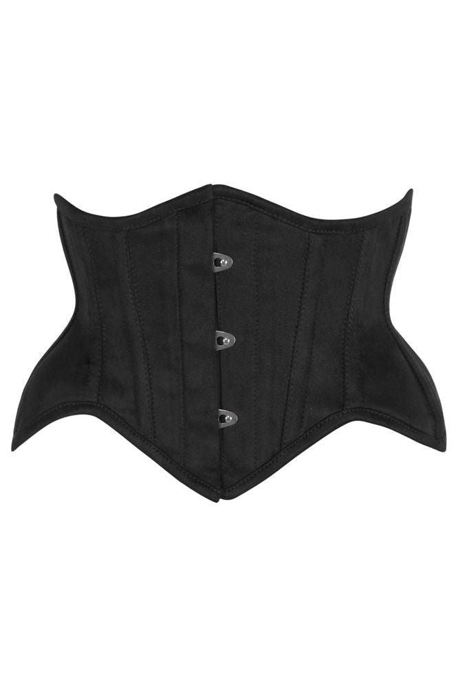 Top Drawer Black Suede Steel Boned Mini Waist Cincher Corset – Unspoken ...